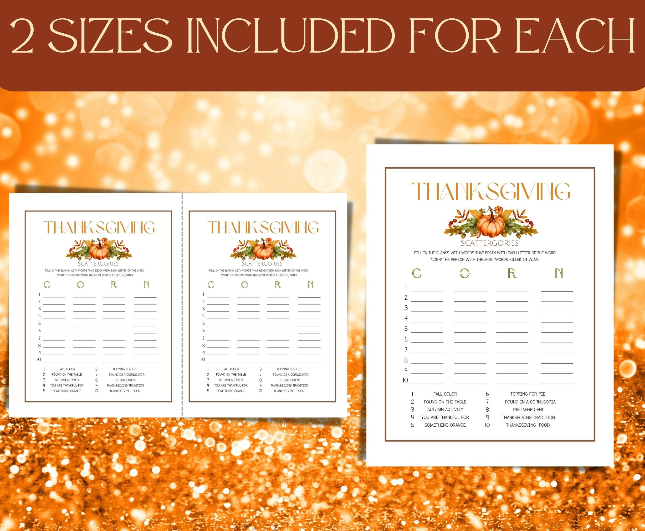 Thanksgiving Scattergories Game Bundle | Friendsgiving Party Printable ...
