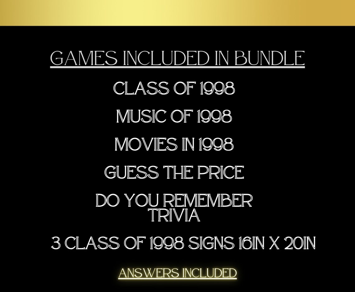 Class of '98 Reunion Party Games Nostalgic Game Bundle: Fact Sheet ...