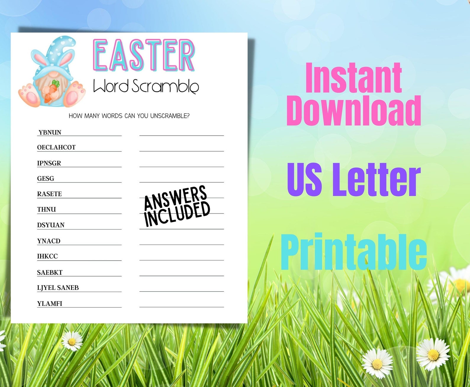 Easter Words Unscramble Game, Printable Easter Games - Etsy