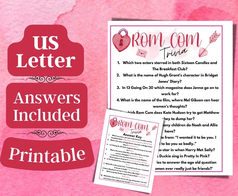 Rom Com Trivia Quiz, Printable Galentines Day Chick Flick Game, Movie ...