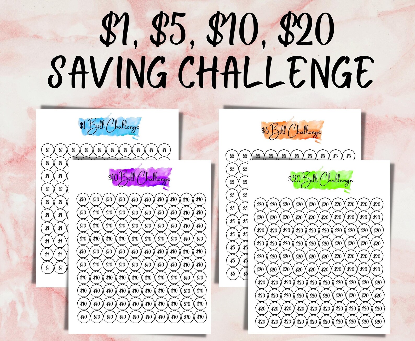 Printable Money Challenge Bundle 5 Dollar Challenge Money Savings 1, 5 ...