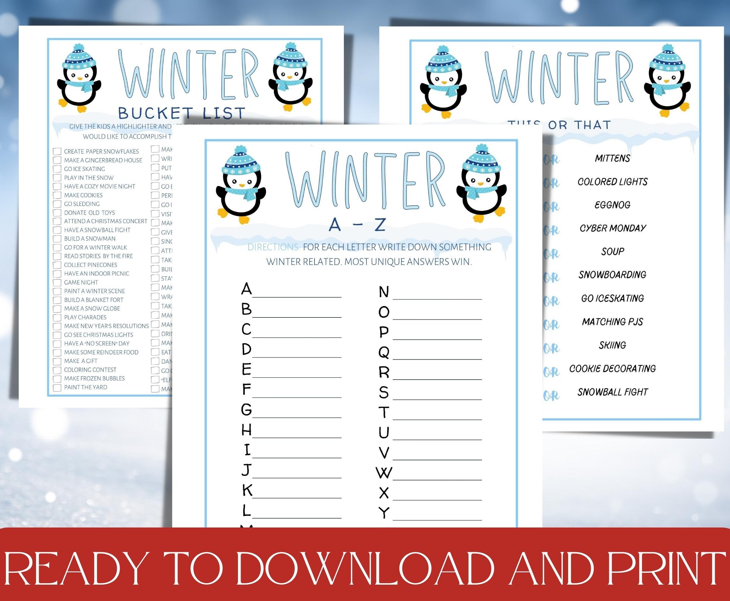 10 Winter Games Bundle, Fun Wintertime Games and Activities for Adults ...