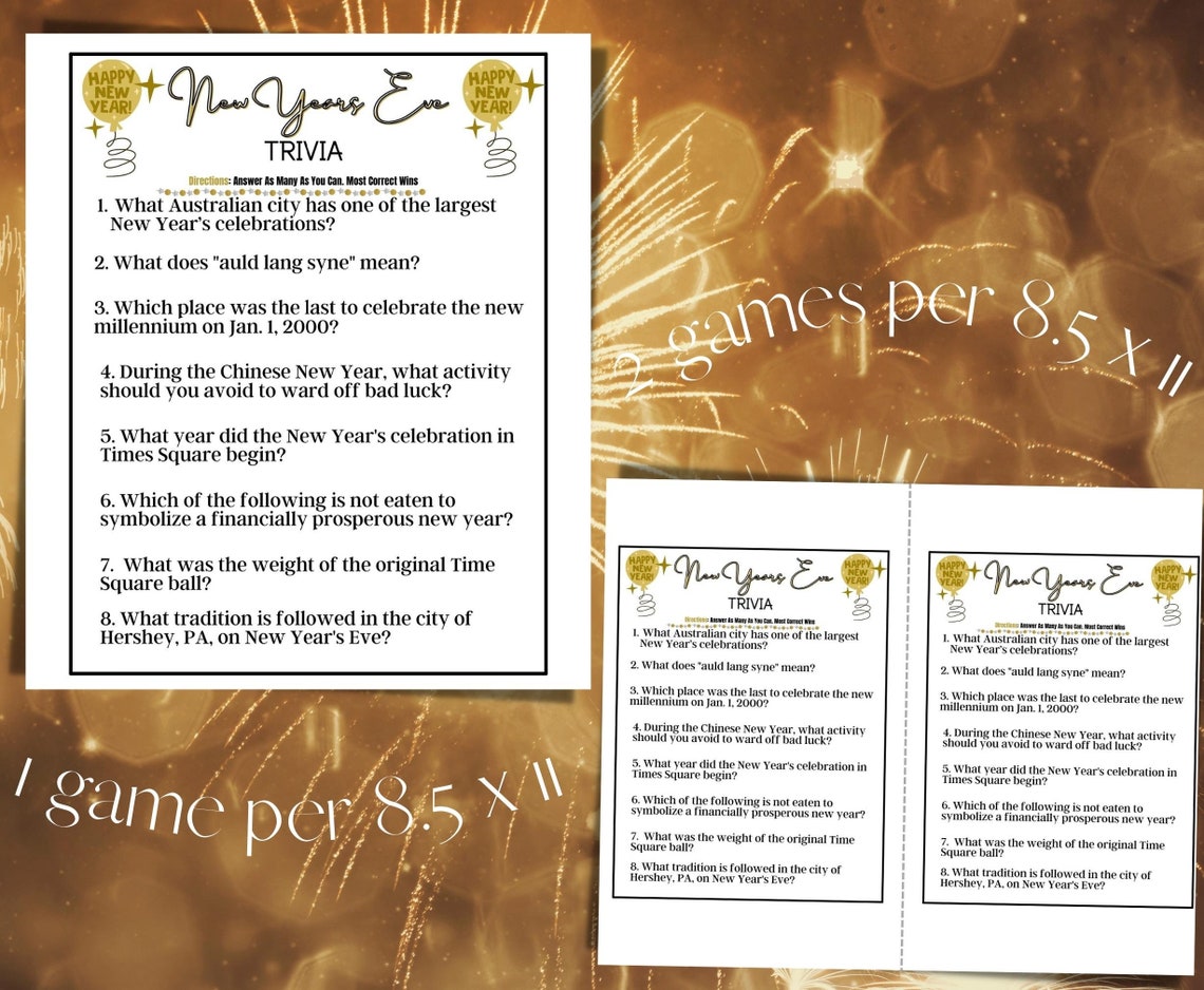 New Years 2023 Trivia | New Years Eve | Holiday Trivia | NYE Party Game ...