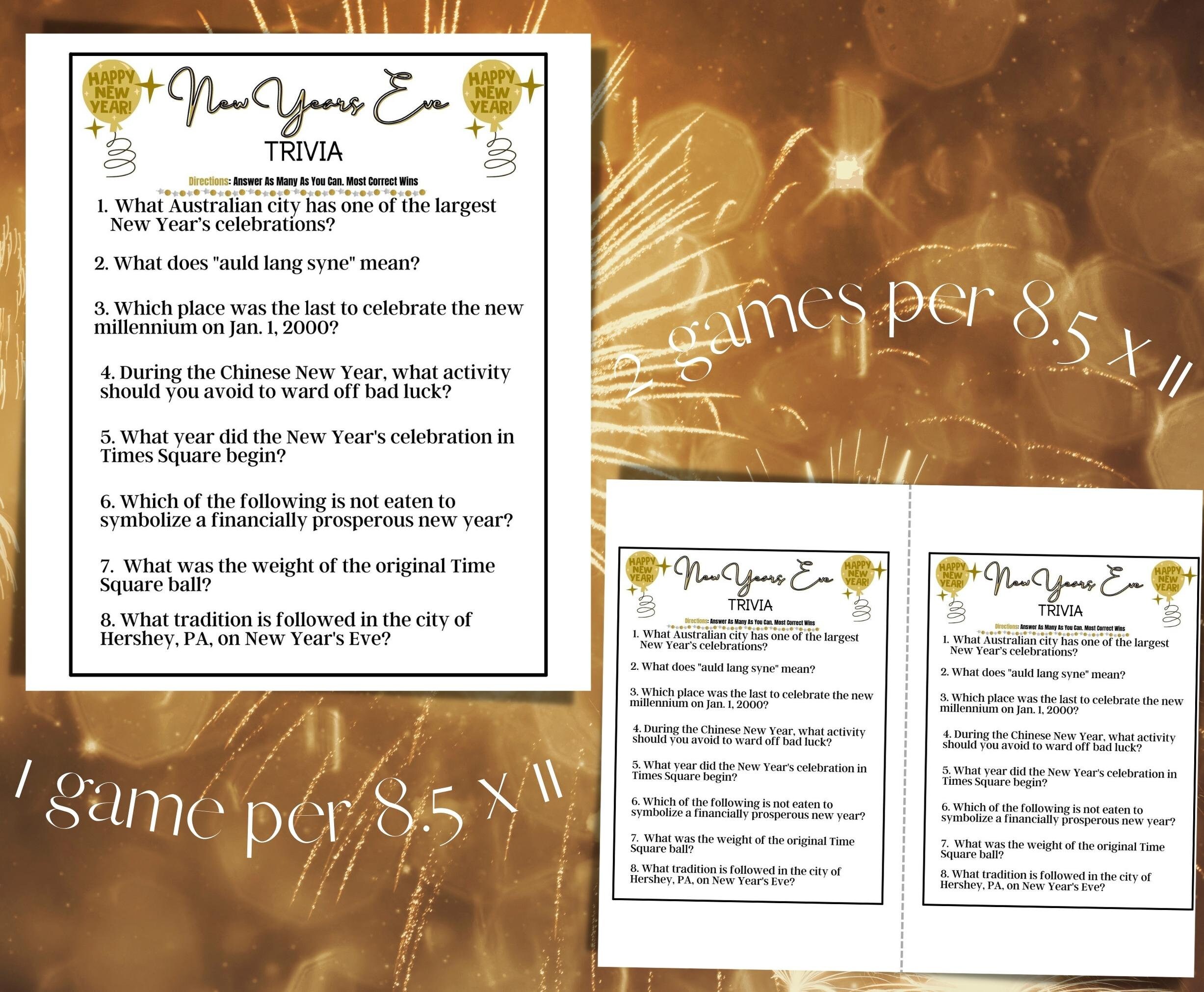 New Years 2023 Trivia | New Years Eve | Holiday Trivia | NYE Party Game ...