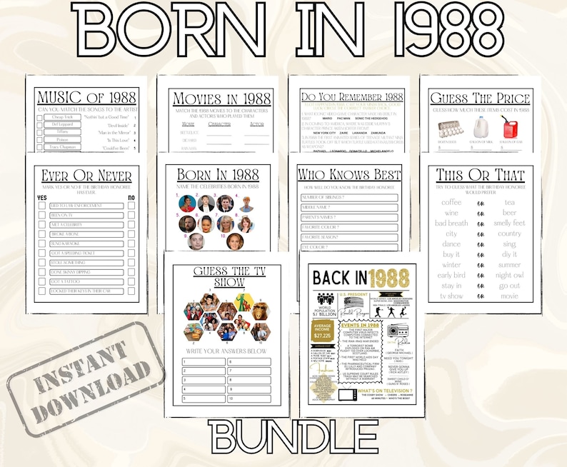 Born in 1988 Game Bundle: 10 Printable Games for a Nostalgic ...