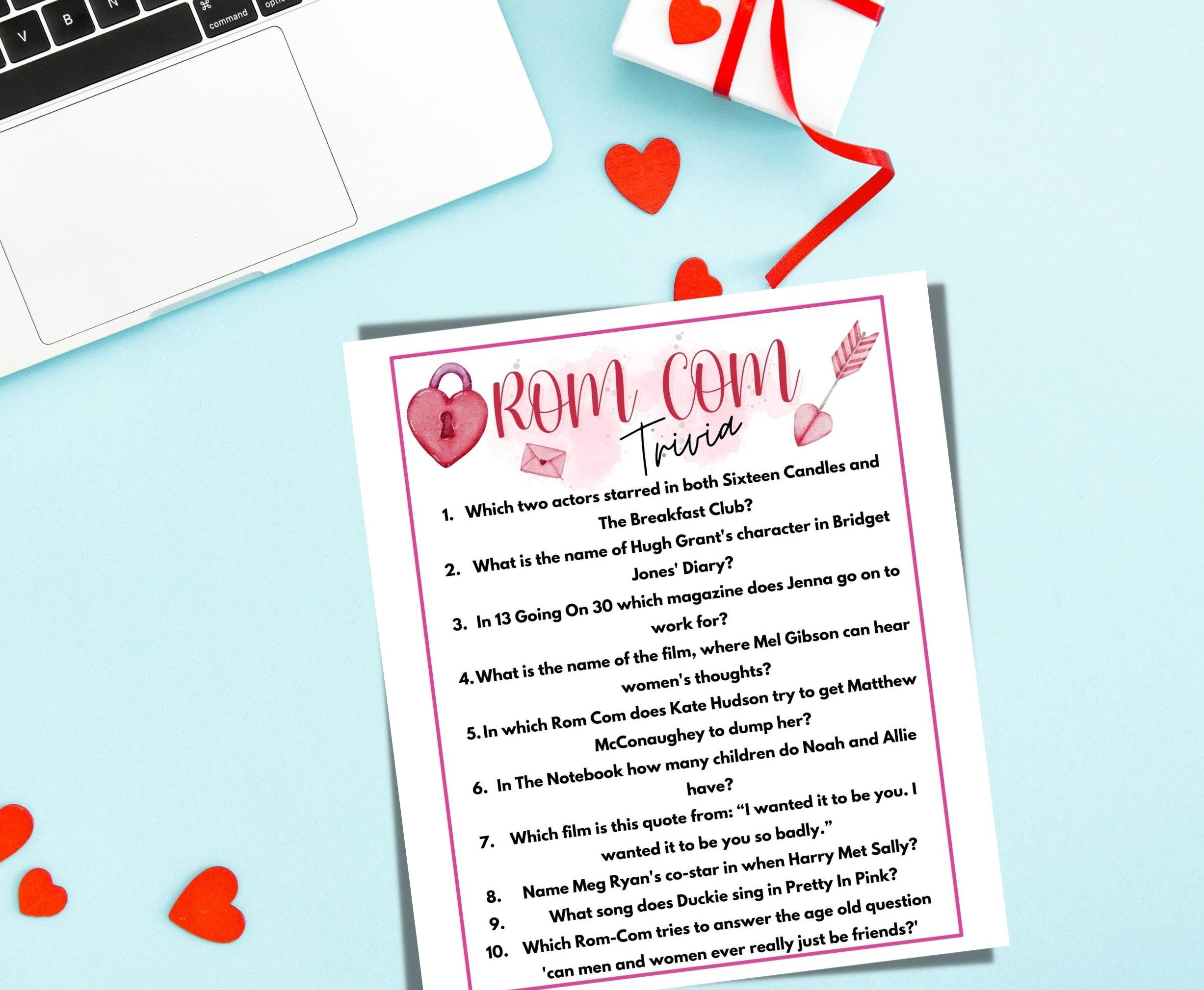 Rom Com Trivia Quiz, Printable Galentines Day Chick Flick Game, Movie ...