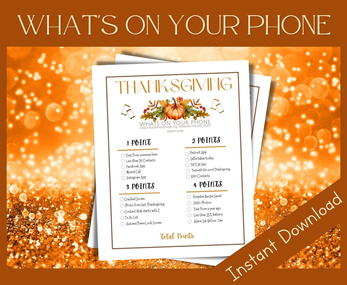 Thanksgiving What's on Your Phone Game | Phone Scavenger Hunt | What's ...