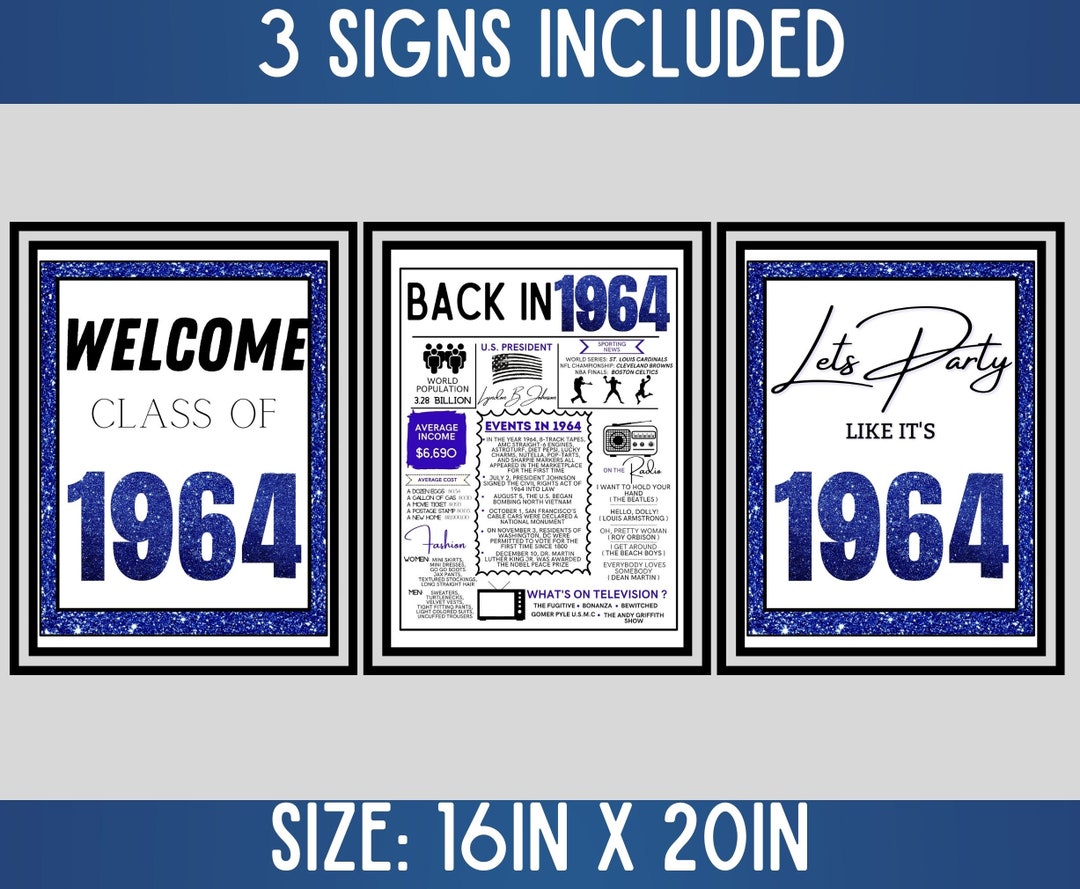 Class of 1964 Reunion Signs: Welcome & Party Celebration Pack | 60th ...