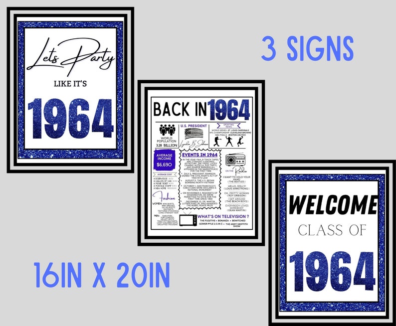 Class of 1964 Reunion Signs: Welcome & Party Celebration Pack | 60th ...