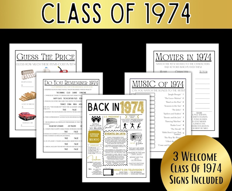 Class of 1974 50th Reunion Game Bundle - Blast From the Past: Trivia ...
