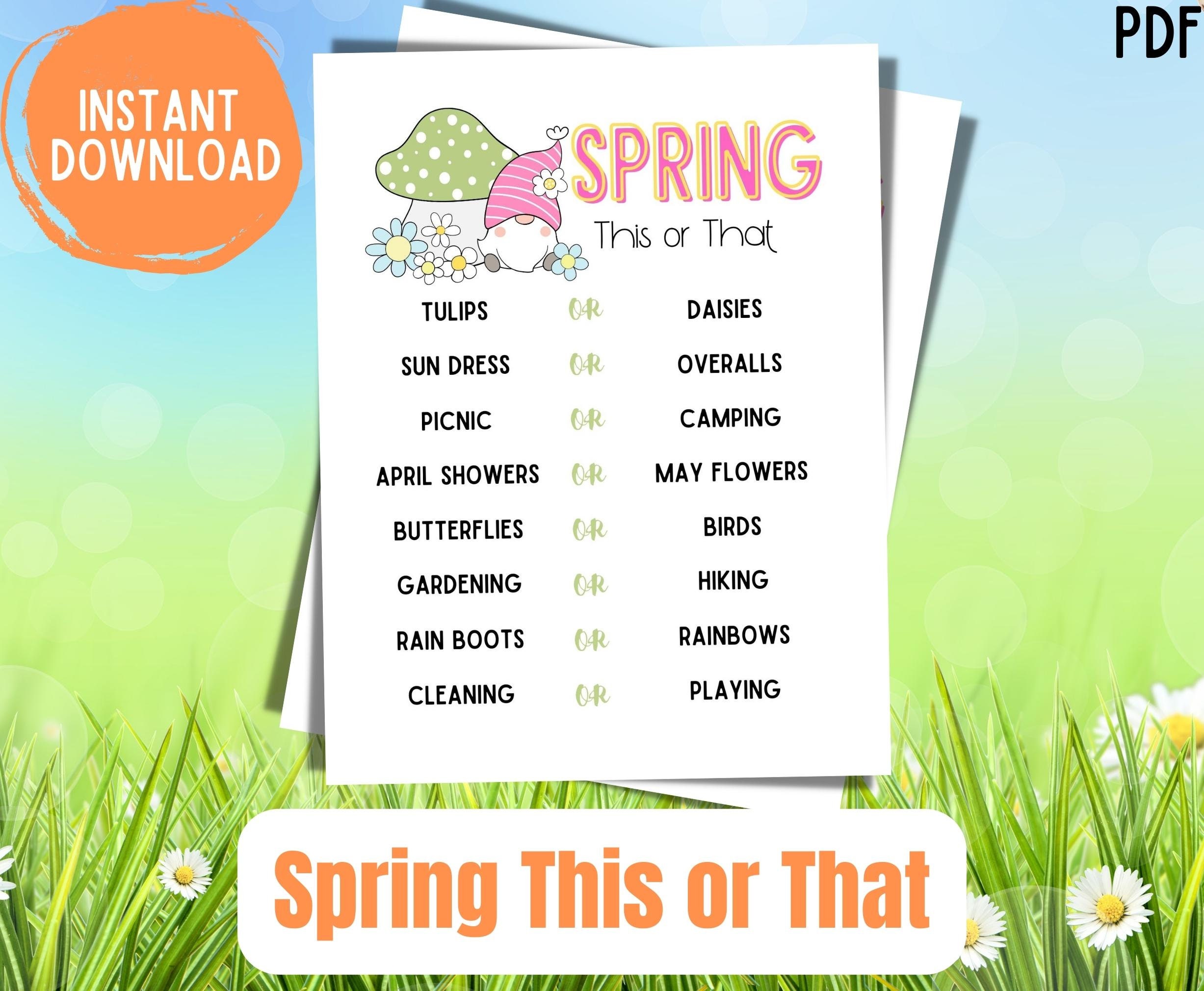 Printable Spring This or That Game | Springtime Activities | Games for ...