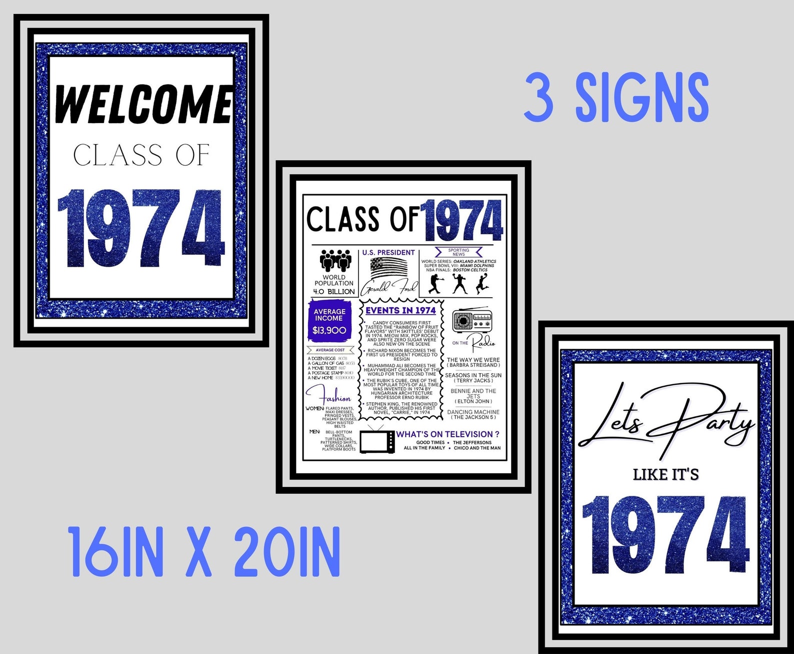 Class of 1974 Sign Bundle: Welcome Class of 1974 & Let's Party Like It ...