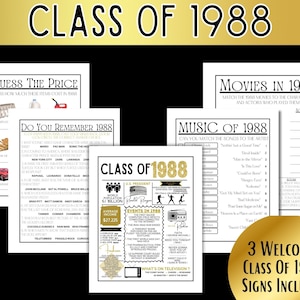 Class of 1988 Bundle, Class Reunion Printable, Welcome Class of 1988 ...