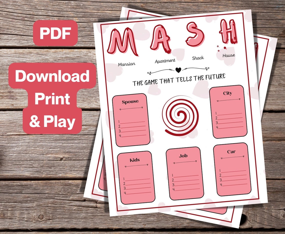 Mash Game | Valentine's Day Printable Game | Girls Party Game | Slumber ...