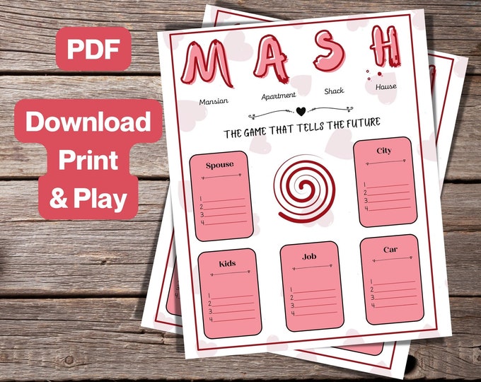Valentine Party Game, MASH Game, Valentine Printable Games, Galentine's ...