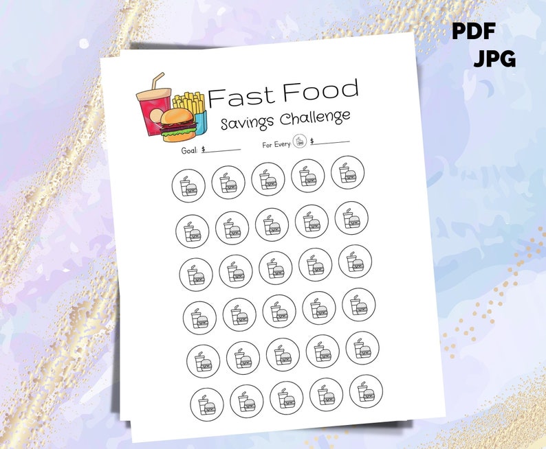 No Fast Food Savings Challenge, 30 Day Tracker (PDF, JPG) - Etsy