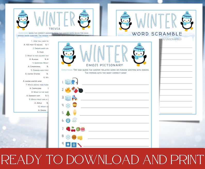 10 Winter Games Bundle, Fun Wintertime Games and Activities for Adults ...