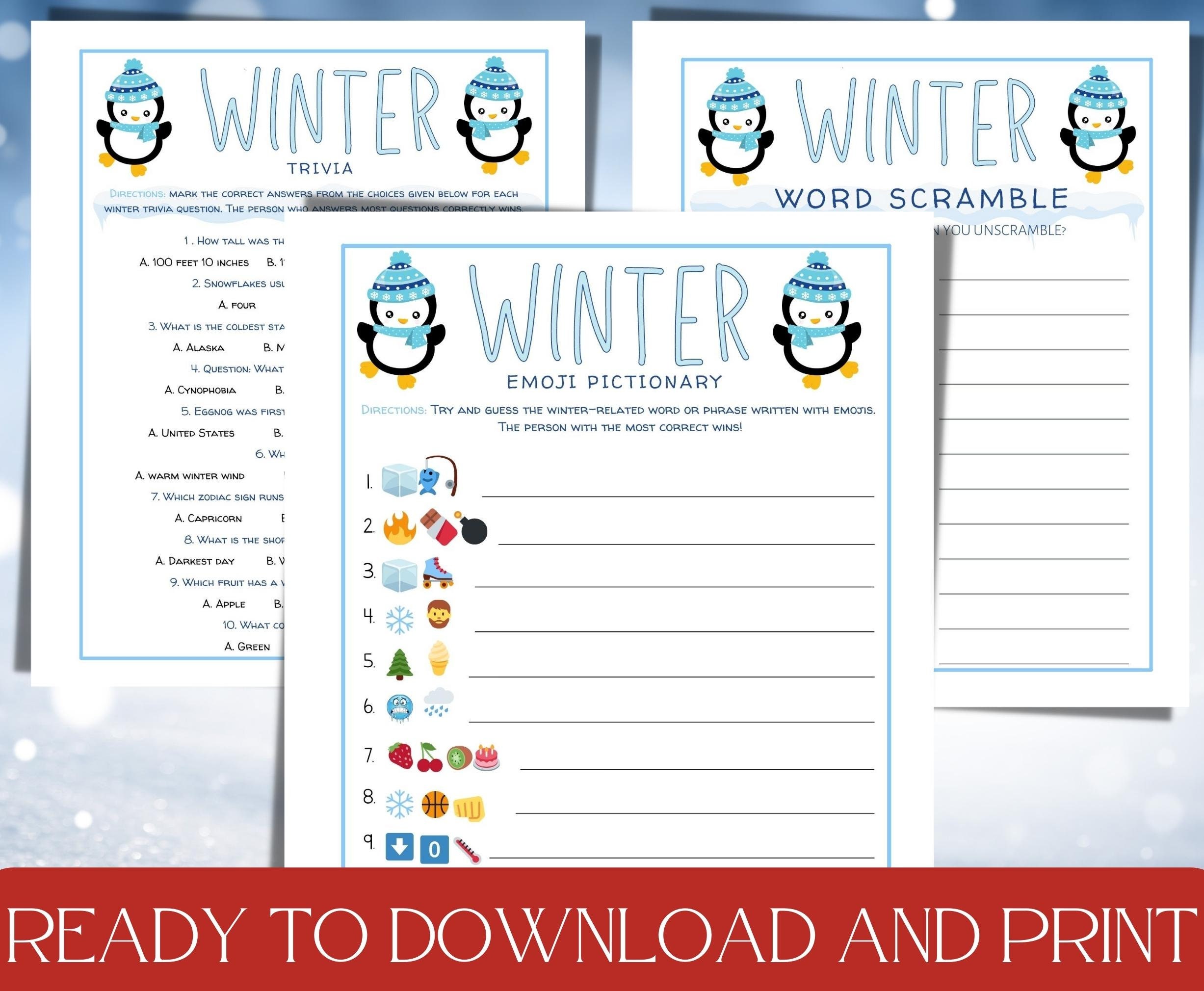 10 Winter Games Bundle, Fun Wintertime Games and Activities for Adults ...