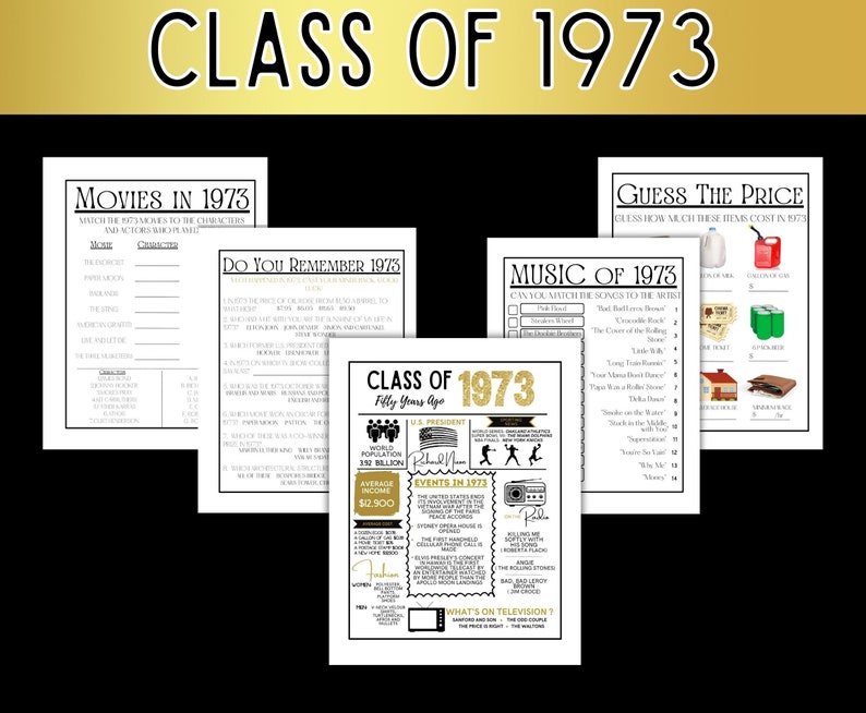 50th Class Reunion Printable, Class of 1973 Nostalgia Game Bundle ...