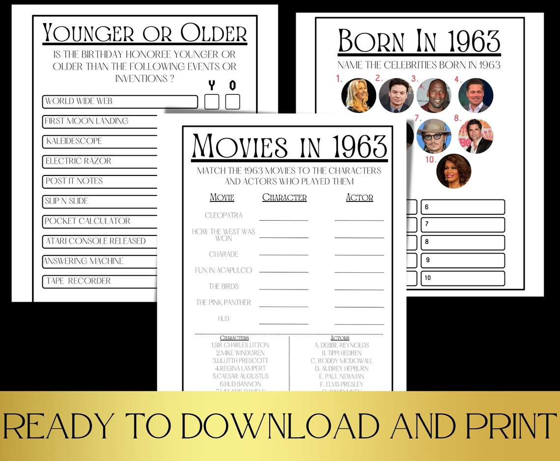 60th Birthday Party Games Bundle, Born in 1963 Game, Printable 60th ...