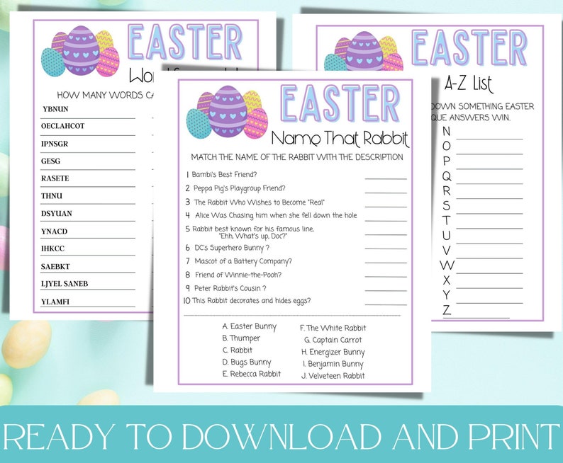 Easter Game Bundle Printable Easter Games for Kids and Adults Easter ...
