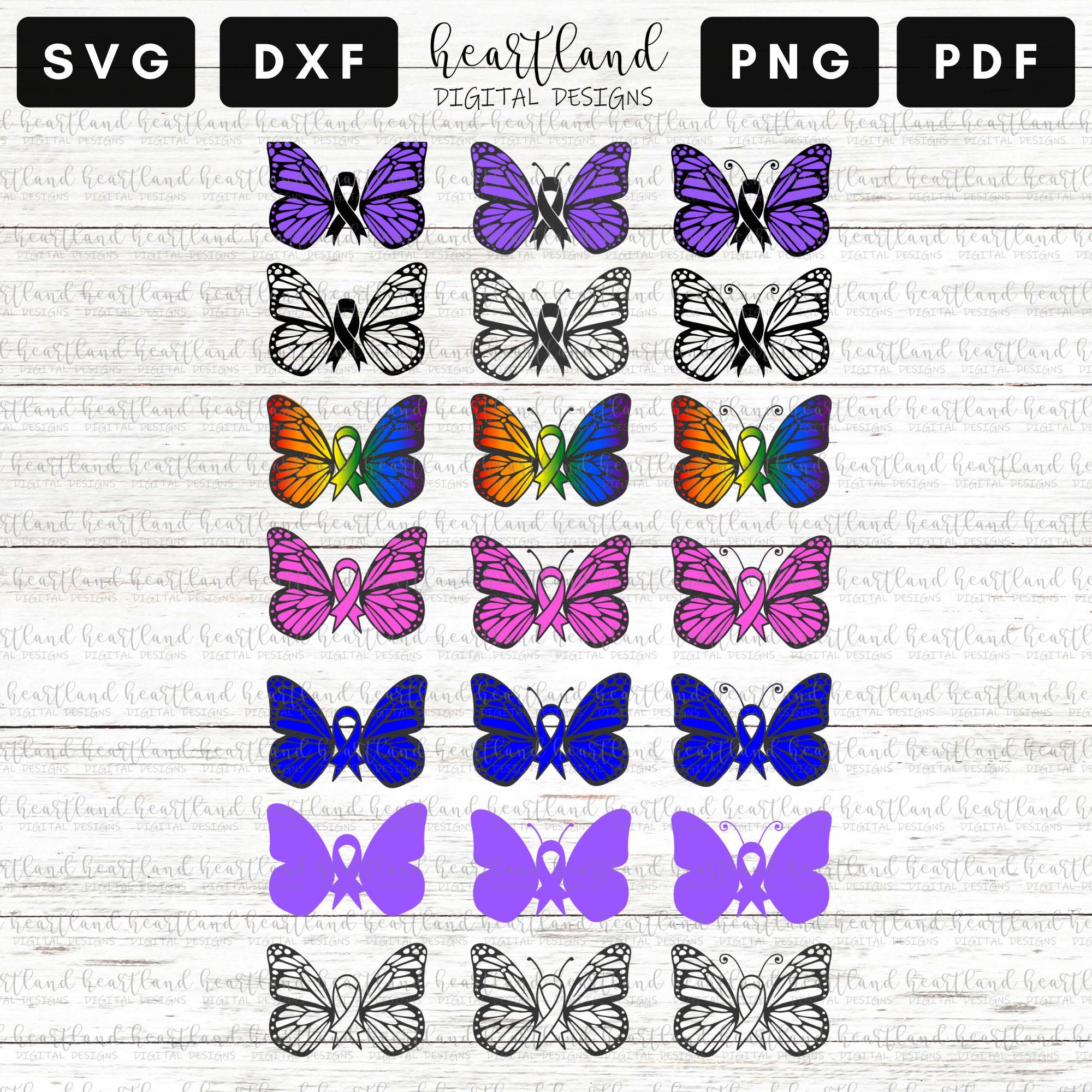 Multiple Multi-color Cancer Awareness Ribbon Butterflies Digital ...