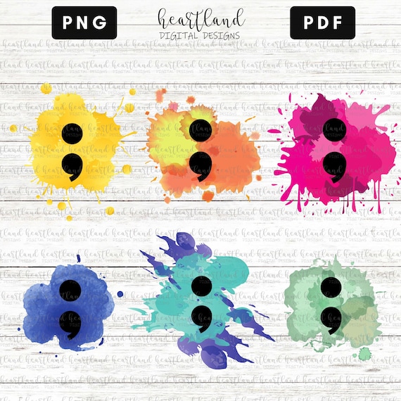 Colorful Semi-colon Ink Splatter Bundle of Sublimation | Etsy