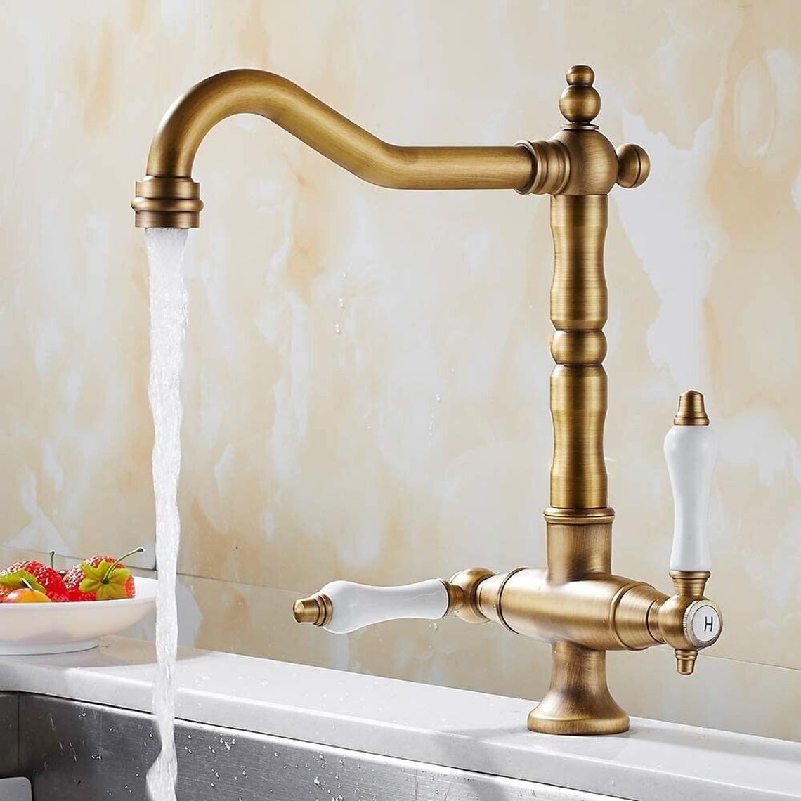 Double Handle Solid Brass Kitchen Tap Antique Bronze Brass - Etsy UK
