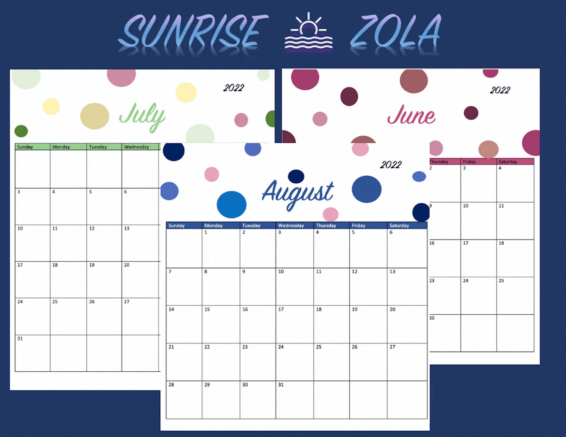 Digital Printable Calendar for 2022, 8.5 X11, Instant Download, Polka ...