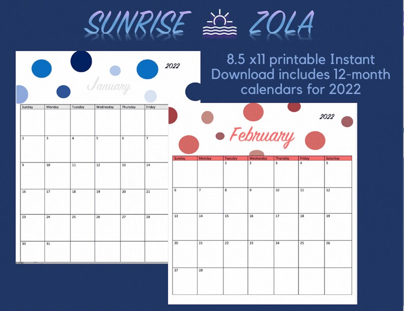 Digital Printable Calendar for 2022, 8.5 X11, Instant Download, Polka ...