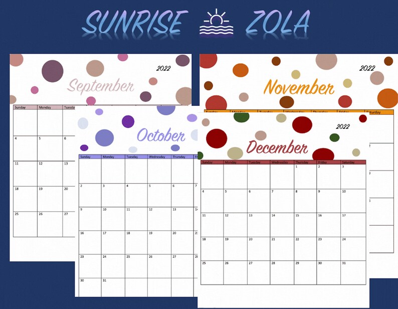 Digital Printable Calendar for 2022, 8.5 X11, Instant Download, Polka ...