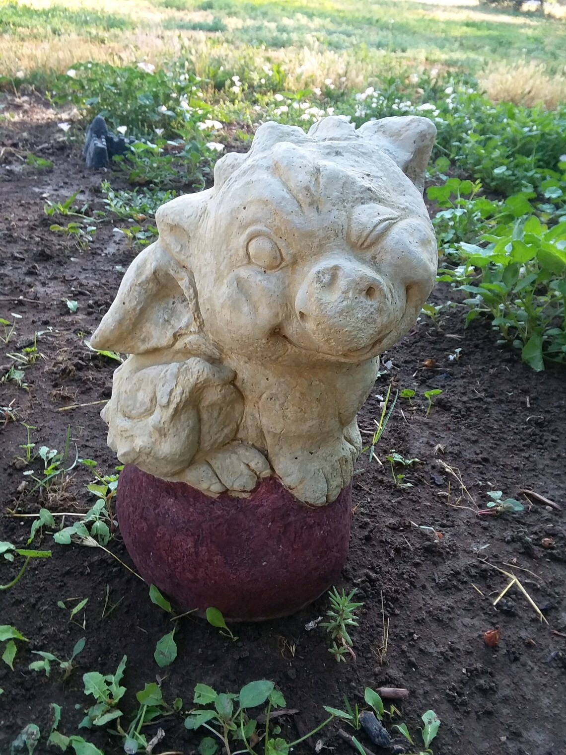 Cute Winking Dragon on Ball Concrete Statue 15H Garden | Etsy