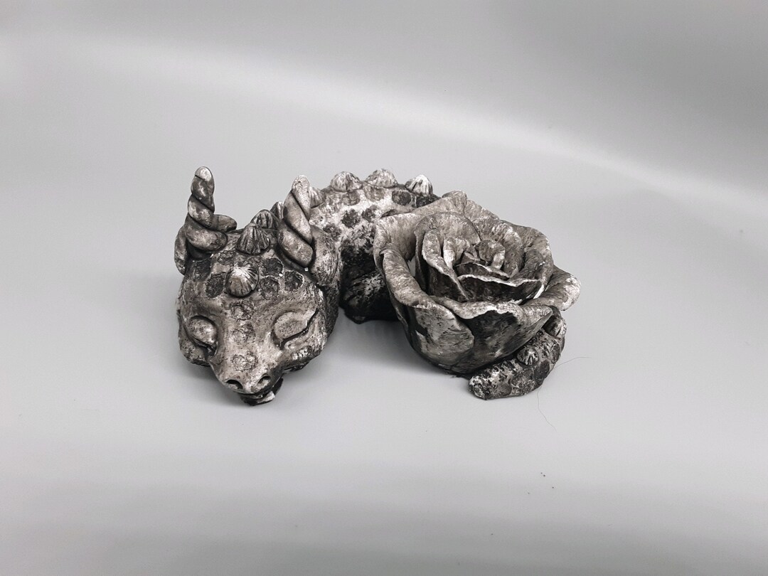 Sleeping Curled Dragon With Rose Resin Statue, Resin Dragon Statue ...