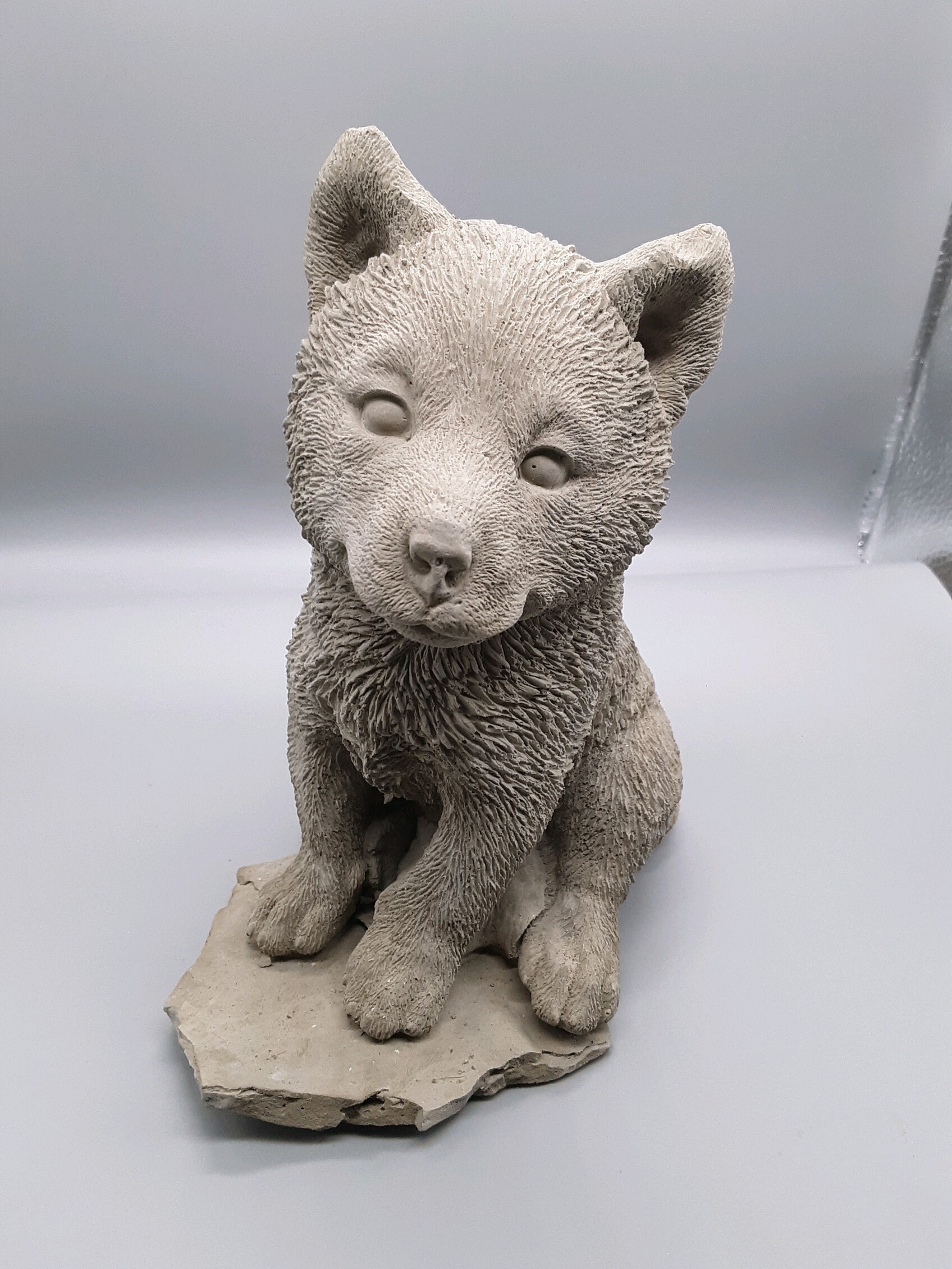 Puppy Sitting Concrete Statue, Husky Puppy Statue, Wolf Puppy Statue ...