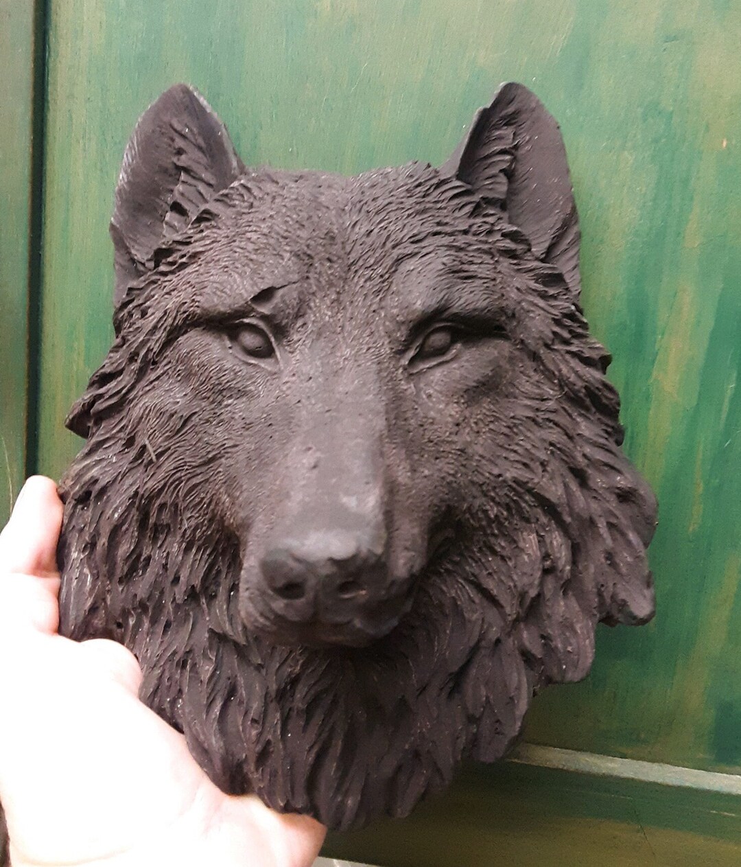 Hand Mixed Concrete Wolf Face Plaque - Indoor/outdoor Statue - Etsy