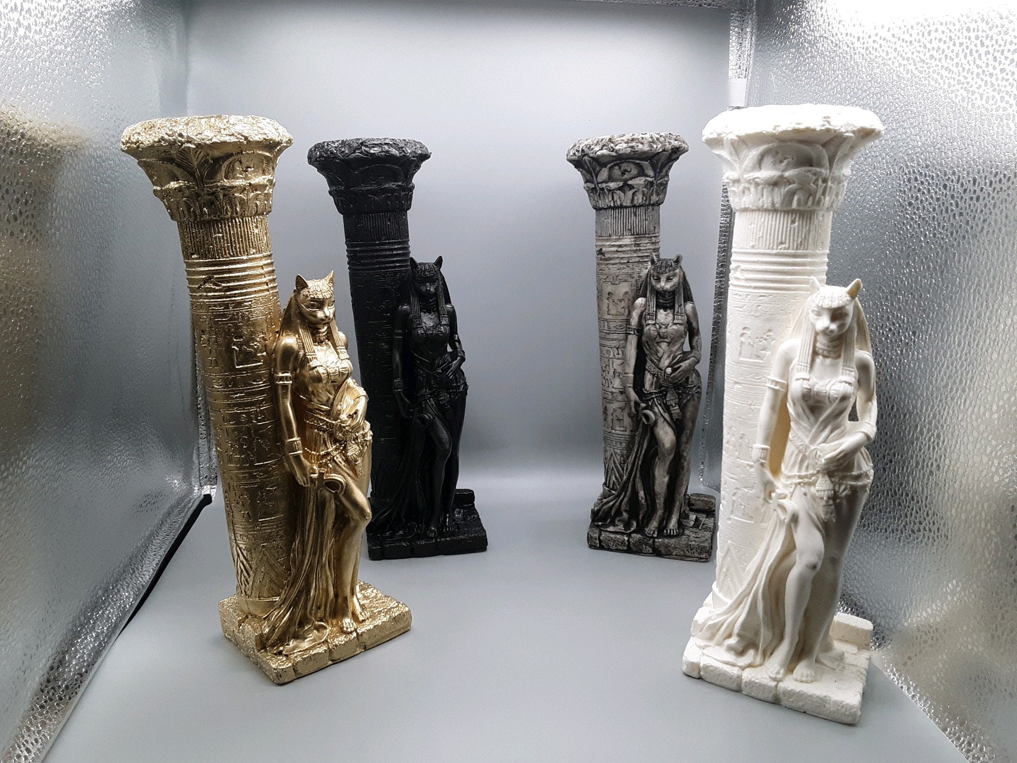 Bastet With Pillar Resin Statue, Bastet Statue, Bastet, Egyptian Statue ...