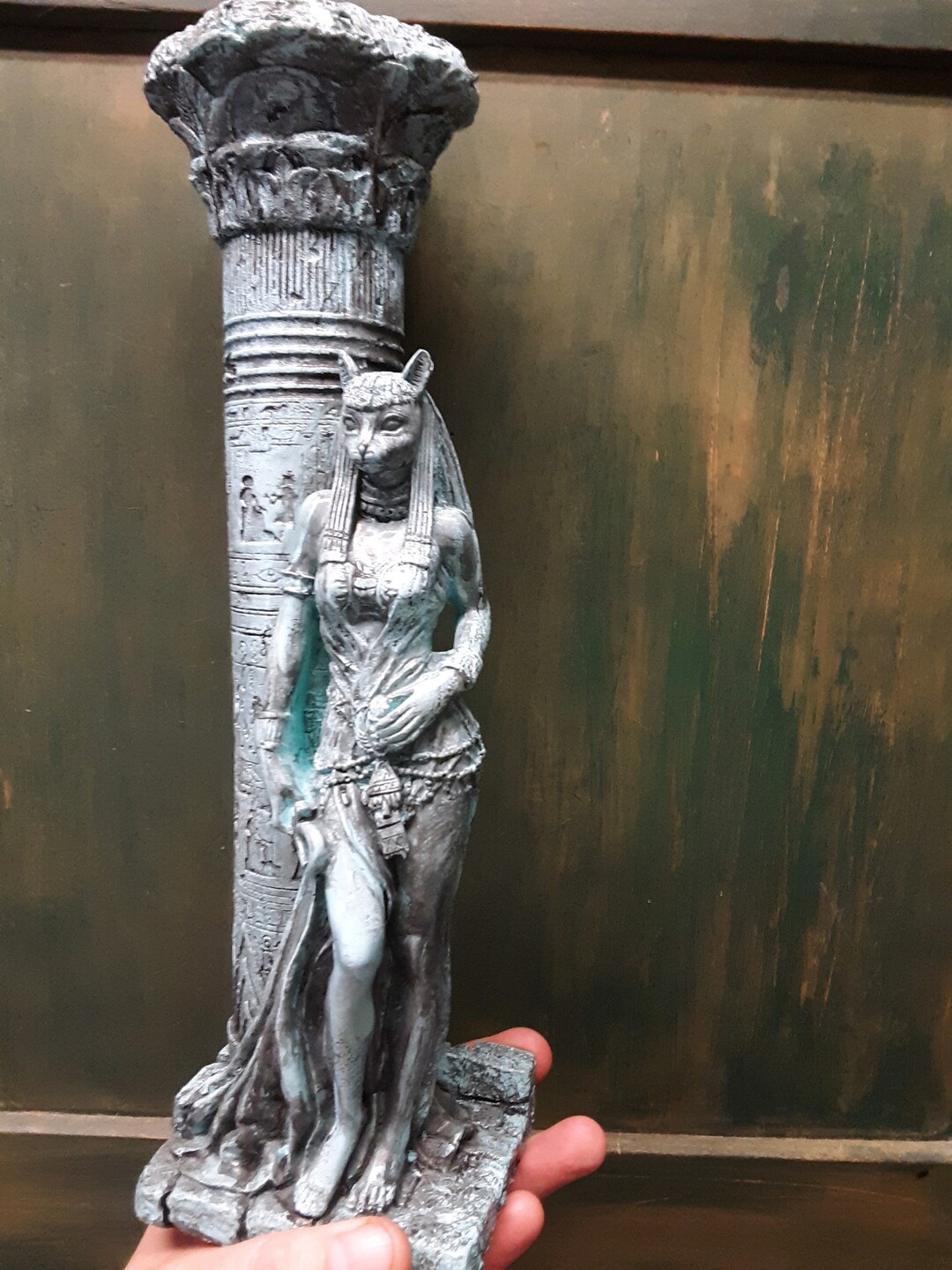 Bastet With Pillar Resin Statue, Bastet Statue, Bastet, Egyptian Statue ...