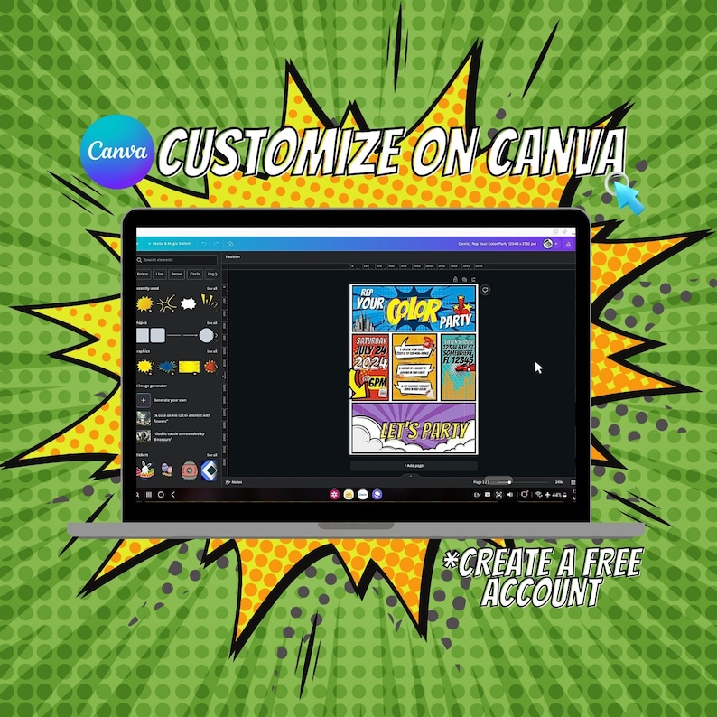 Color Party Digital Invite, Rep Your Color Invitation Template, Comic ...