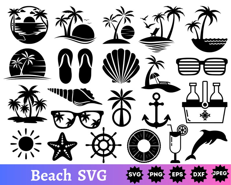 Beach SVG Bundle Swim Svg Beach Life Svg Tropical Beach Scene Sun ...