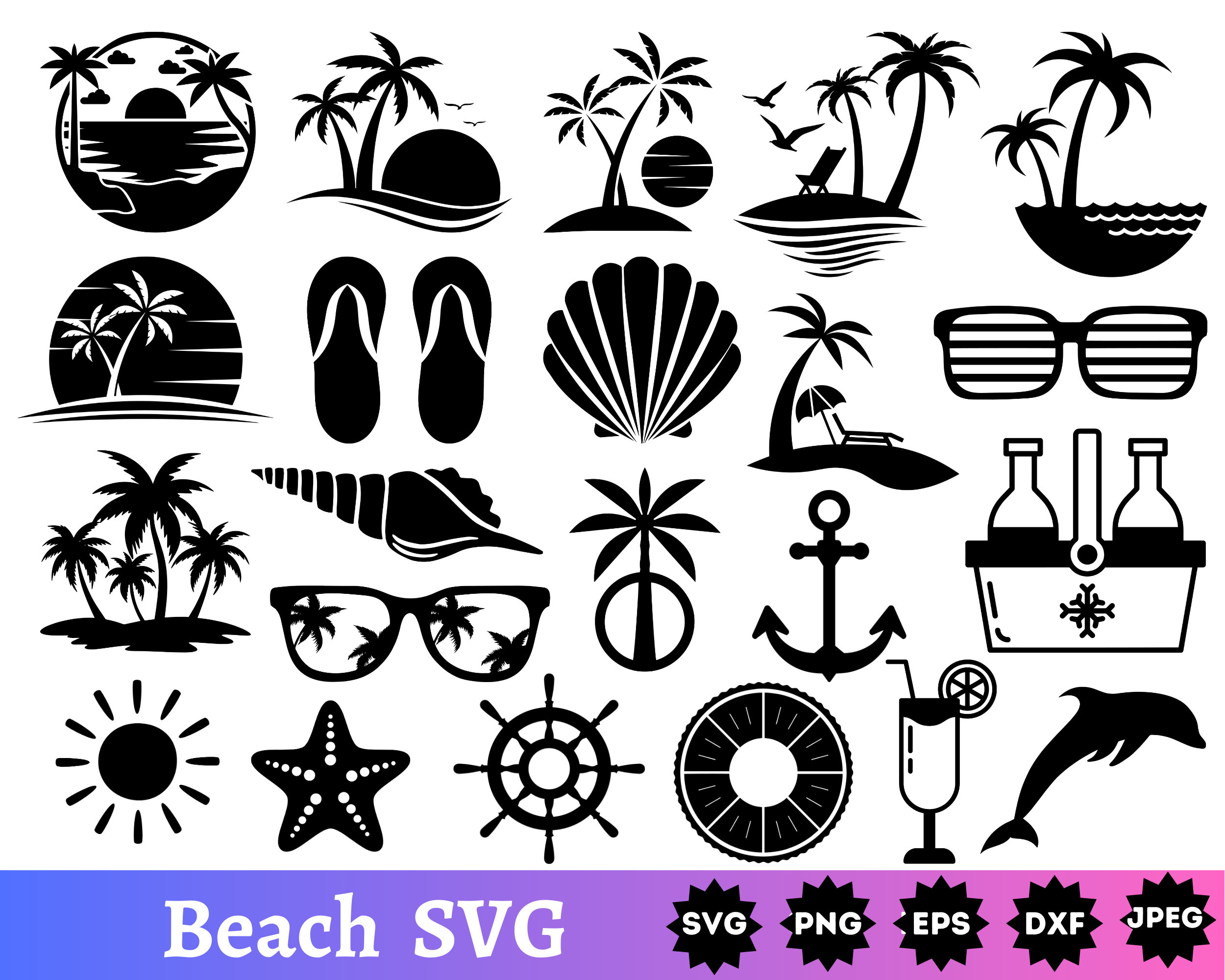 Beach SVG Bundle Swim Svg Beach Life Svg Tropical Beach Scene Sun ...