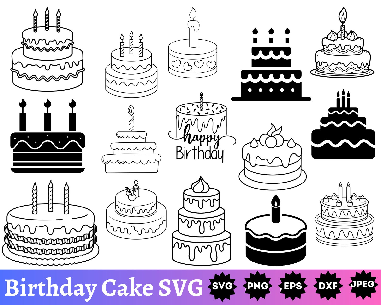 Birthday Cake SVG Cake SVG Cake Silhouette Cake Topper SVG Birthday ...