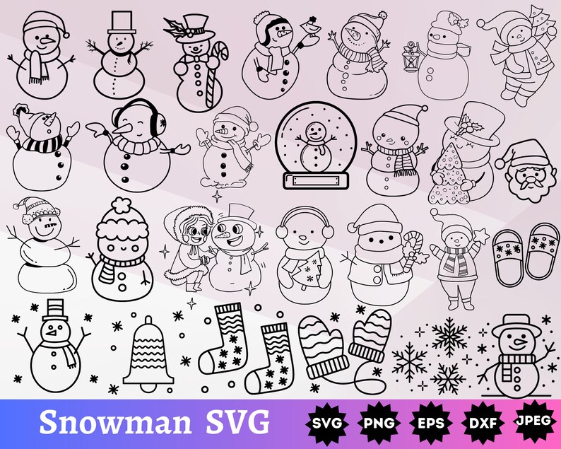 Snowman SVG Snowman Outline SVG Winter Clipart Snowman Line Art Snowman ...