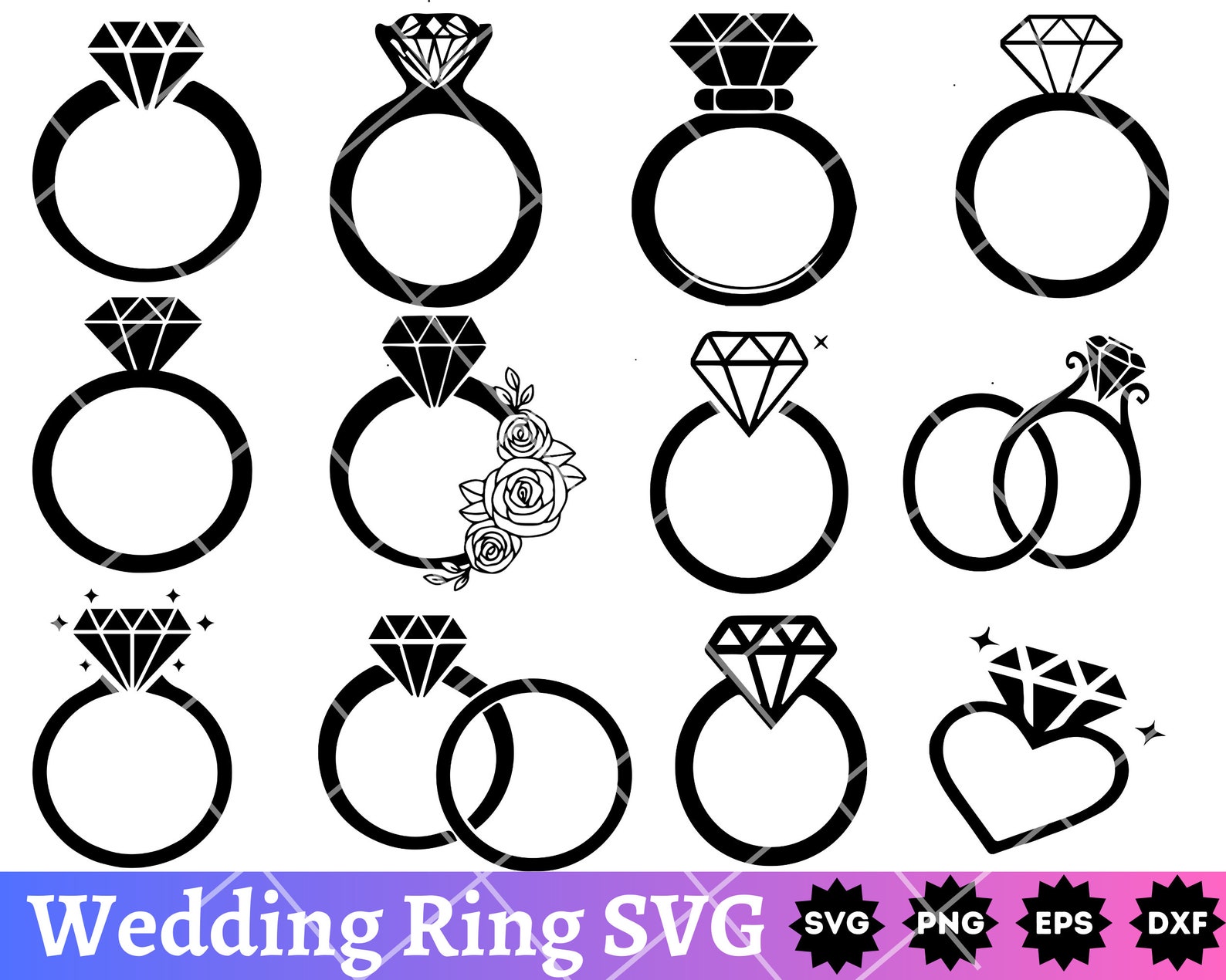 Wedding Rings SVG Bundle Ring SVG Marriage Ring SVG Ring Clipart ...