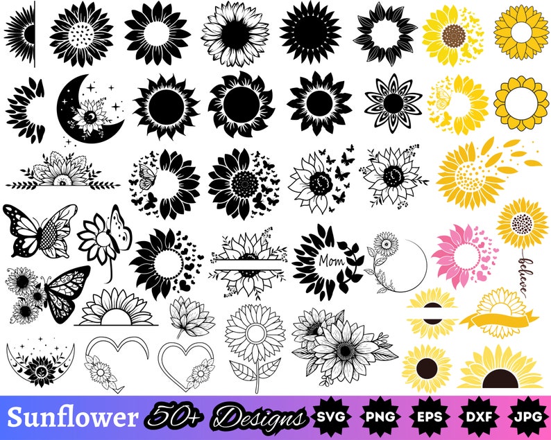 50 Sunflower SVG Bundlesunflower Monogram Svgsunflower Pngsunflower Cut ...