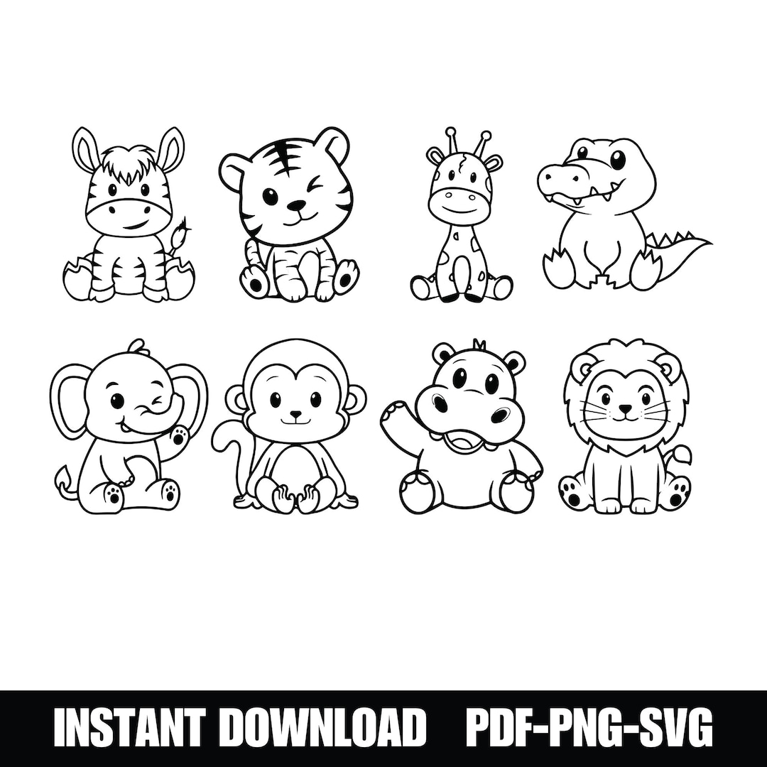 Safari Animals Outline SVG: Cute Jungle Animal Cut Files (cricut ...
