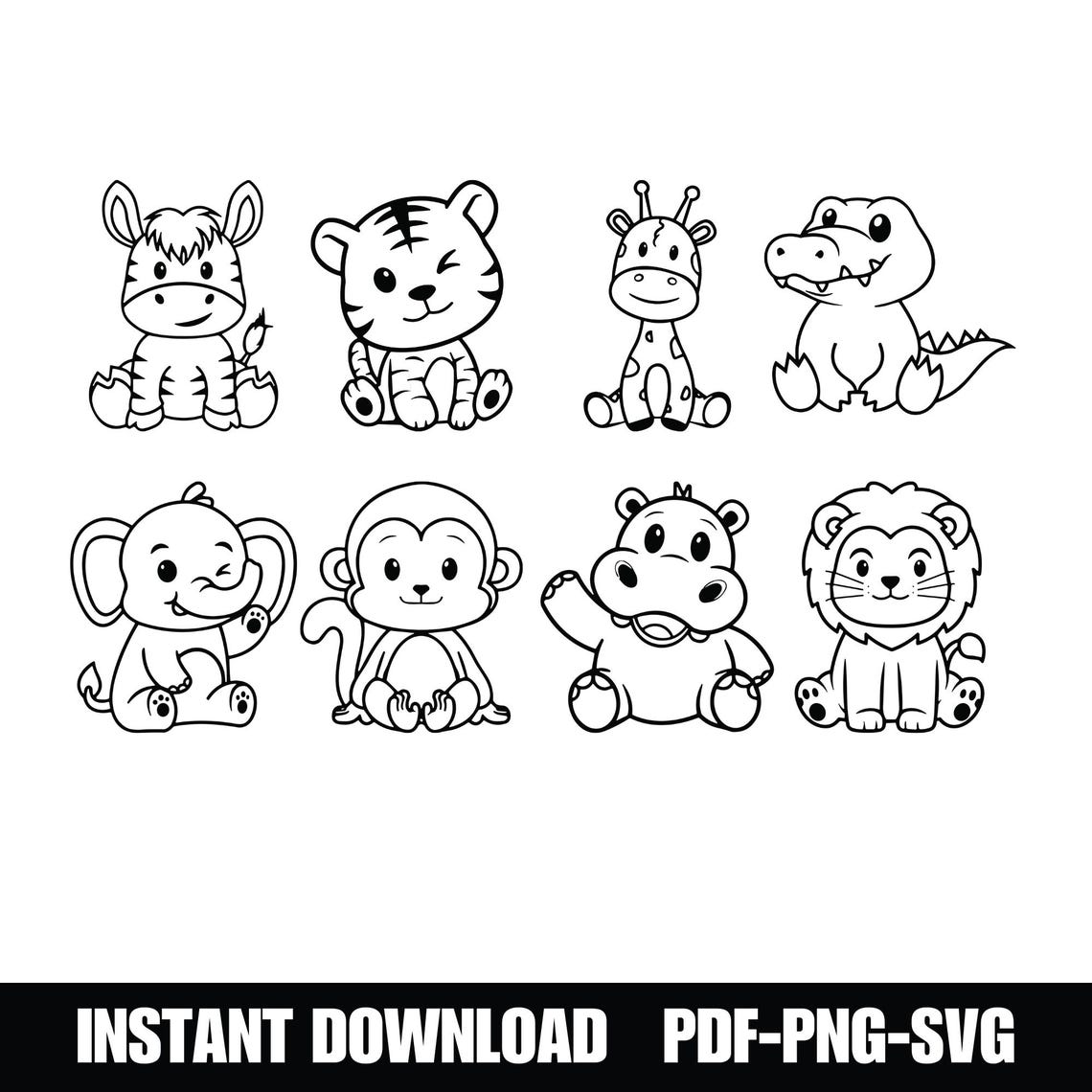 Safari Animals Outline SVG: Cute Jungle Animal Cut Files (cricut ...