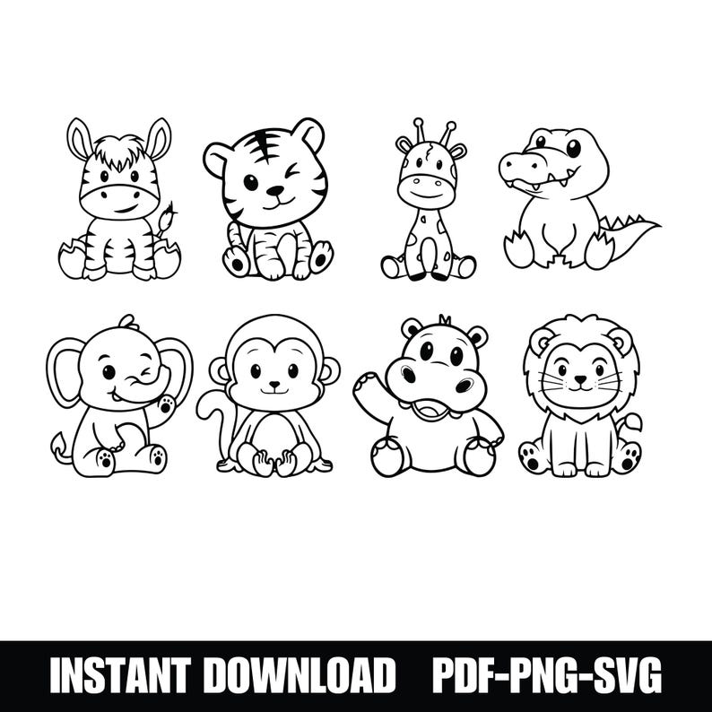 Safari Animals Outline SVG Cute African Jungle Animal Cut File Cricut ...