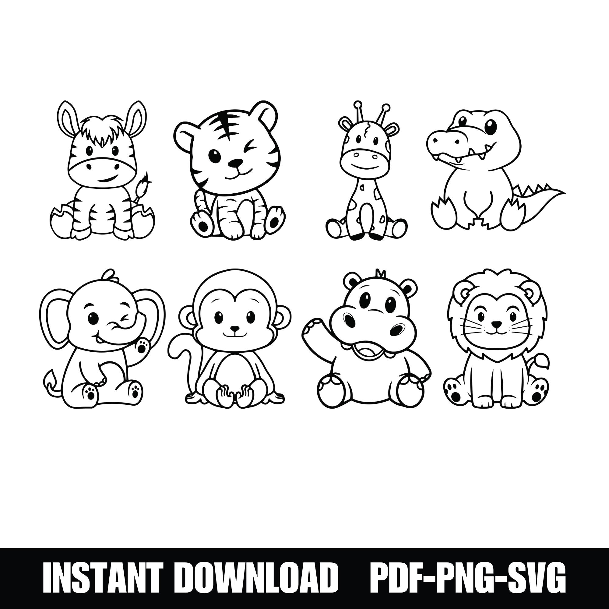 Safari Animals Outline SVG: Cute Jungle Animal Cut Files (cricut ...