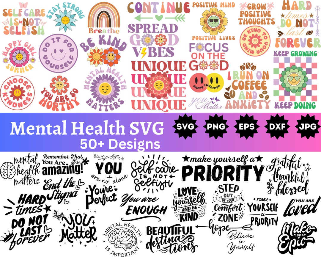 Mental Health SVG Bundle Self-care Clipart Wellness Design Positive ...
