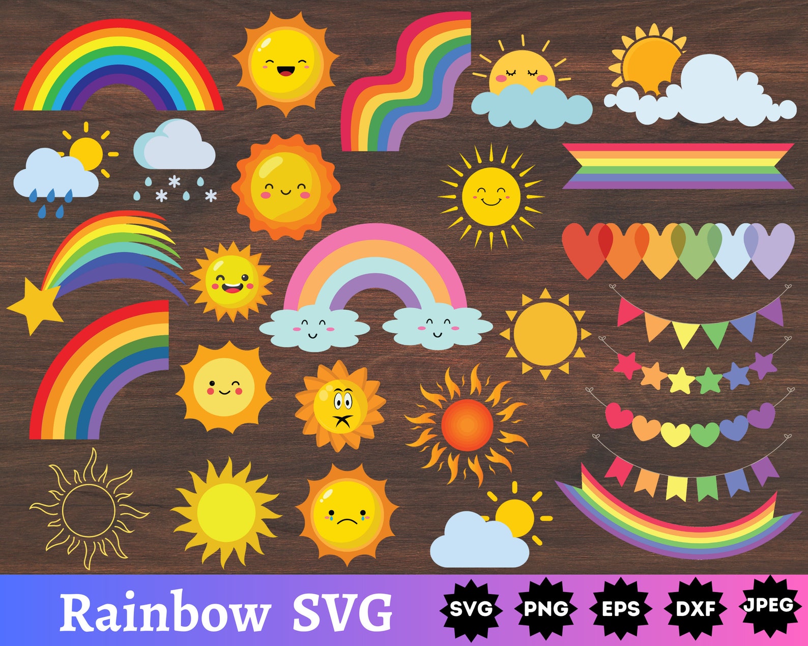 Rainbow SVG Bundle Sun SVG Cloud SVG Weather Svg - Etsy
